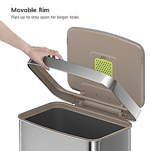 EKO Hudson Matte Stainless 75 Liter/20 Gallon Step Trash Can with Rear Trash Bag Storage Compartment