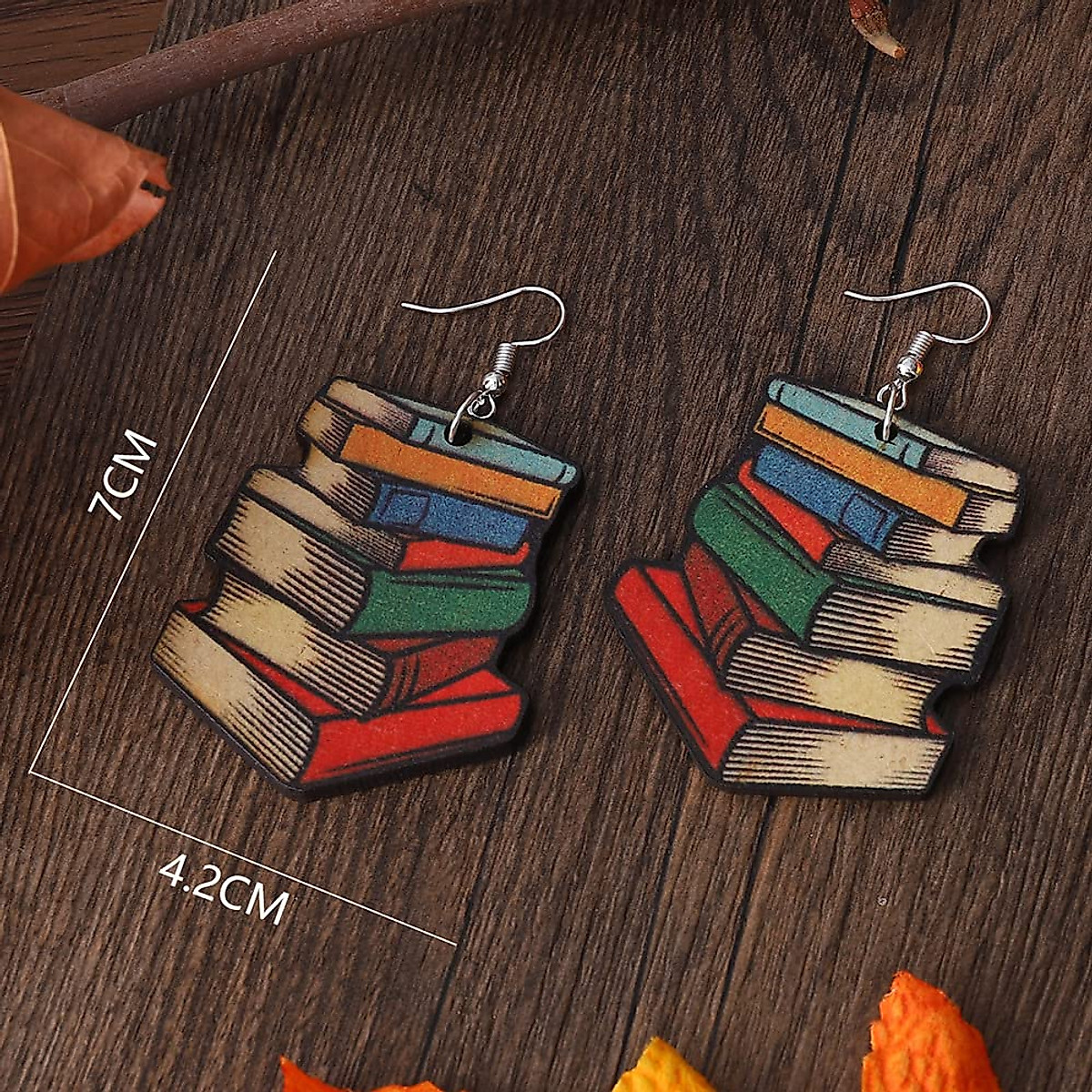 HILOLOA Teacher Earrings Book Lover Gift Double Sided Wooden Earrings for Women Back to School Gifts for Students Cute Teacher Appreciation Gifts Dangling Earring-book