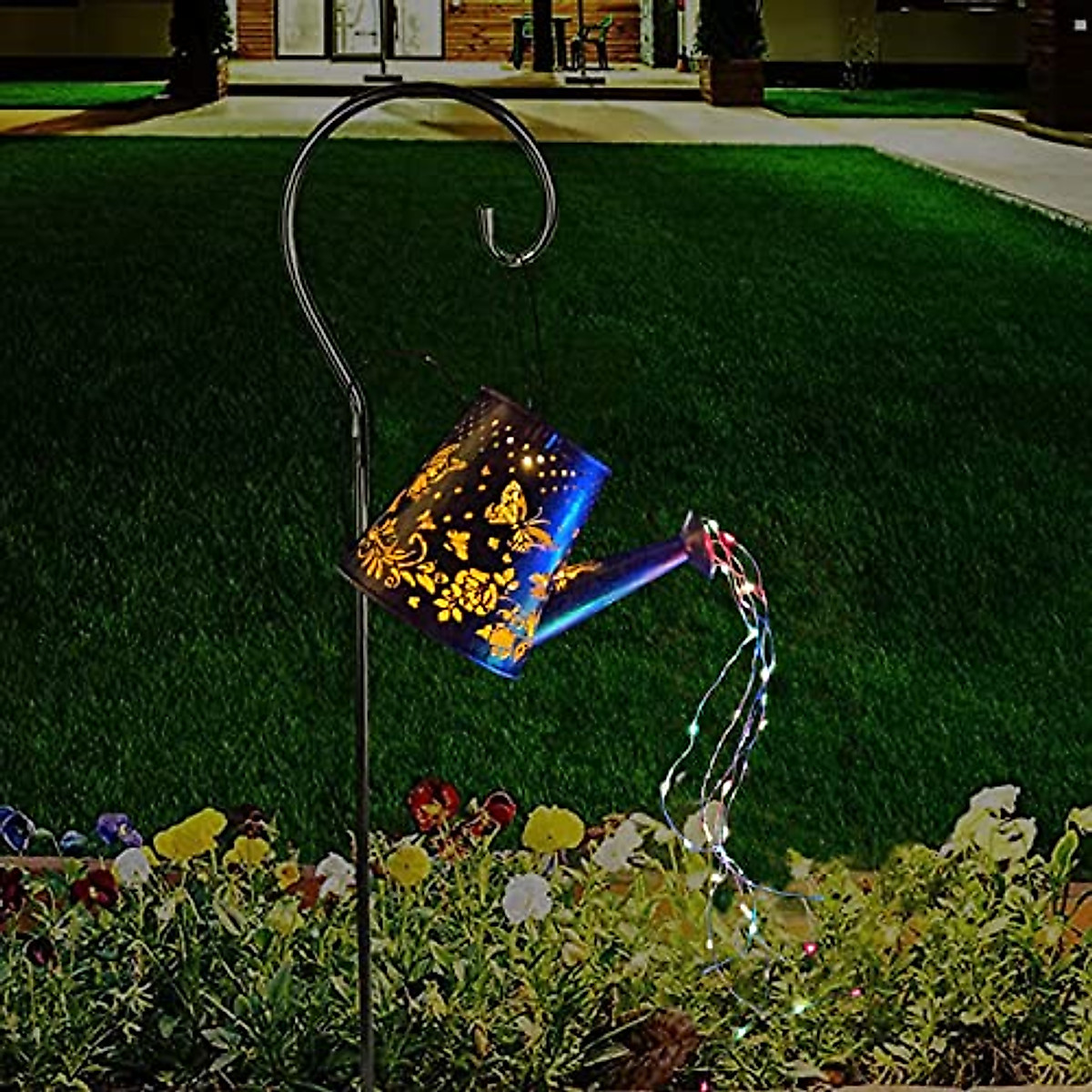 NA Watering Can Lights, Solar LED Lantern Outdoor Fairy Light Waterproof,Decorative Retro Metal Solar Shower Lights (with Bracket)