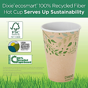 Dixie EcoSmart 16 oz 100% Recycled Fiber Hot Cup by GP PRO (Georgia-Pacific), Fits Large Lids, 2346R (CASE), 1000 Count (50 Cups Per Sleeve, 20 Sleeves Per Case)