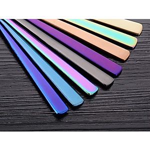 GoGeiLi Yogurt Spoon, Stainless Steel Gelato/Ice Cream Spoon, Multi-color Fruit Spoon, Dessert Spoon, 6.4-inch, Set of 6