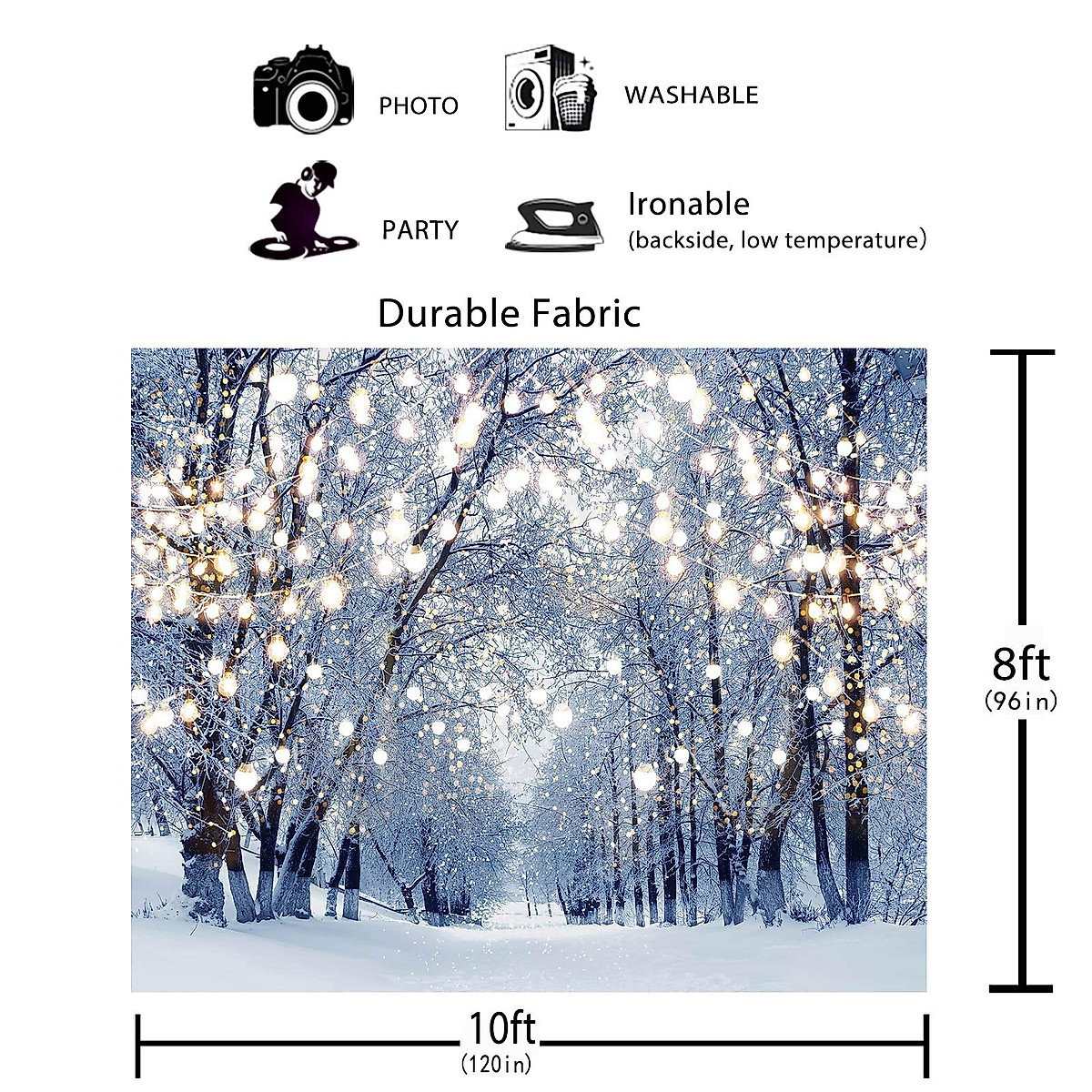 Funnytree 10x8ft Durable Winter Scene Backdrop Wonderland Snowflake Photography Background Bokeh Glitter White Snow Forest Christmas Party Decor Tree Landscape Kids Photo Studio Props