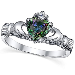 Sterling Silver 925 Irish Claddagh Friendship & Love Mystic Rainbow Simulated Topaz Color Heart Cubic Zirconia Ring 8