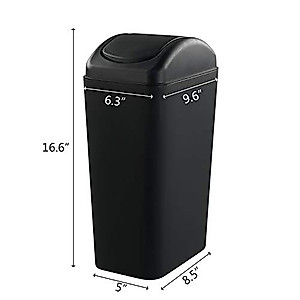 Uumitty 14 Litre Plastic Trash Can, Swing Top Garbage Can, Black, 1 Pack