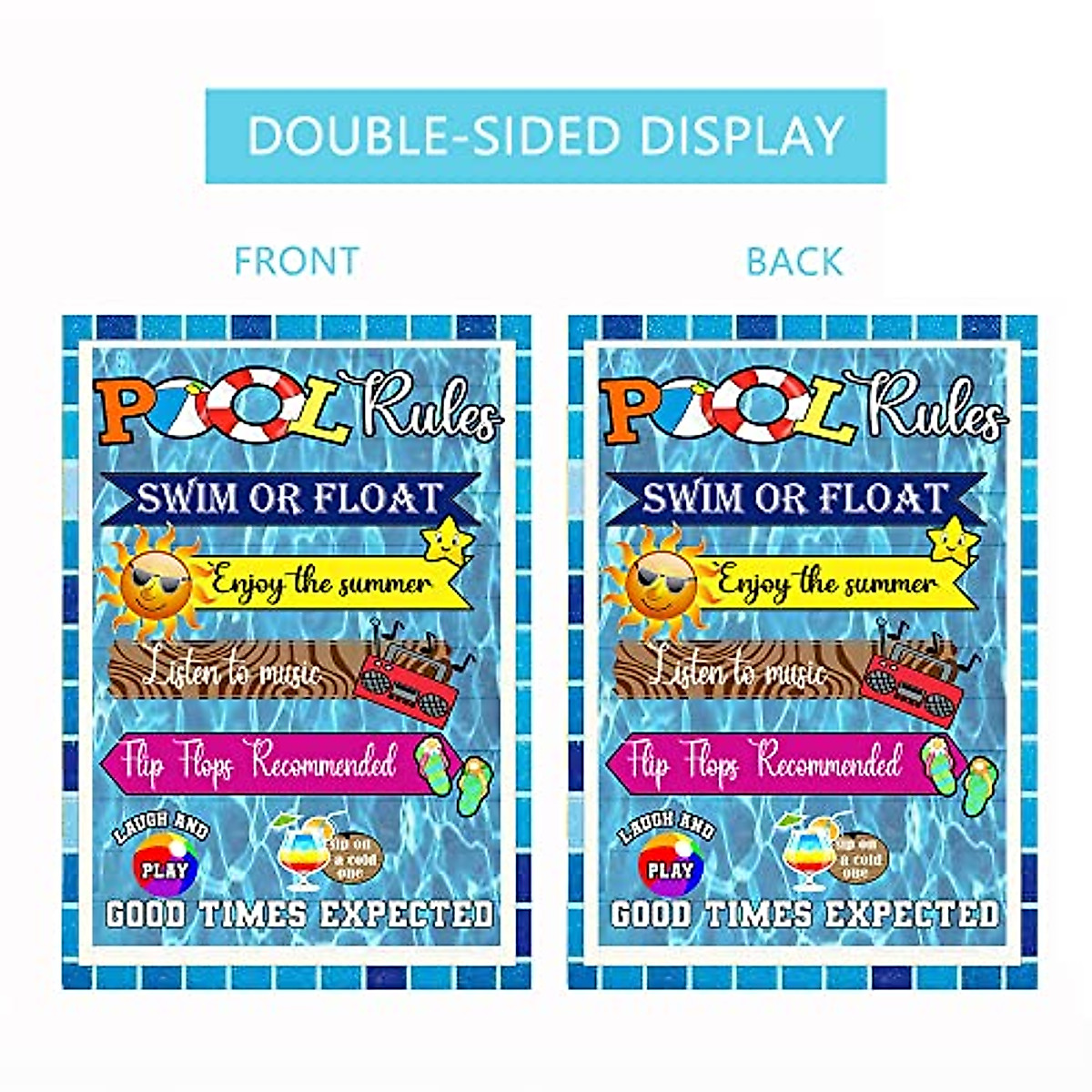 Pool Rules Signs Summer Garden Flag Double Sided Swim Or Float Burlap Yard Flag, Seasonal Outdoor Farmhouse Rustic Yard Home Decoration 12.5 x 18 Inch