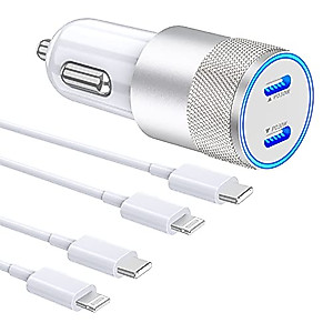 [Apple MFi Certified] iPhone Fast Car Charger, esbeecables 60w Dual-Port PD 3.0 USB C Car Charger PPS Rapid Cigarette Lighter Adapter with 2 Pack Type C to Lightning Cable for iPhone/iPad/AirPods Pro