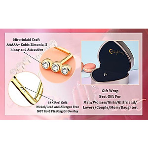 MeIighting 14K Gold Nose Stud L Shaped Nose Ring 20G with Round Cubic Zirconia Nose Piercing Jewelry for Women Men Real Gold