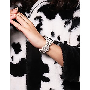 TOYOUTHS Compatible with Apple Watch Band Lace Women Flower Cut-outs Stretchy Silicone Breathable Waterproof Strap for iWatch Series 9/8/7(41mm), Series SE/6/5/4(40mm), Series 3/2/1(38mm), Starlight