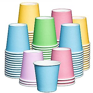 [300 Count] 3 oz. Small Paper Cups, Disposable Mini Bathroom Mouthwash Cups - Assorted Colors