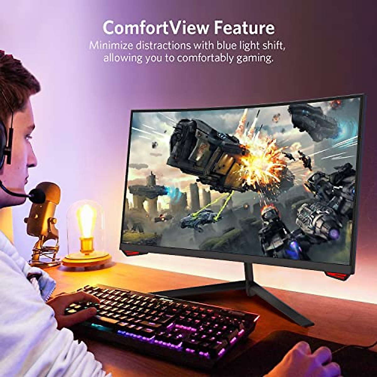 Fiodio 24'' 165Hz Refresh Rate Curved Monitor Full HD 1080P with HDMI Display Ports, VESA Compatible, Free-Tearing Eye Care Monitor for Home Office and Gaming (DP Cable Included)