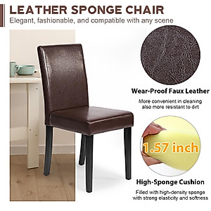 FDW Dining Chairs Set of 4, Dining Room Chairs Kitchen Chairs,Side PU Cushion Chairs with Waterproof Surface and Wood Legs,for Kitchen Restaurant and Living Room,Leather Brown