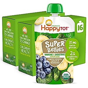 Happy Tot Organics Super Bellies Stage 4, Organics Bananas, Spinach & Blueberries, 4 Ounce Pouch, 16 Count