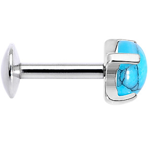 Body Candy 16G 1/4" Turquoise Stainless Steel Internally Threaded Labret Stud Monroe Lip Ring Tragus 6mm