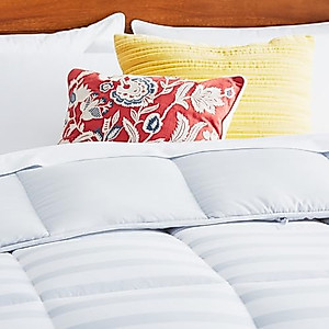 Edredón Acolchado con Plumón Alternativo para Cualquier Temporada Linenspa|Relleno de Microfibra Suave e Hipoalergénico|Gris/Blanco a Raya, Individual