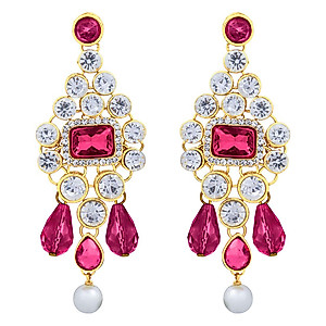 Aheli Kundan and Simulated Colored Stones Indian Ethnic Maang Tikka Necklace and Earrings Set Bollywood Festive Statement Jewelry for Women Girls