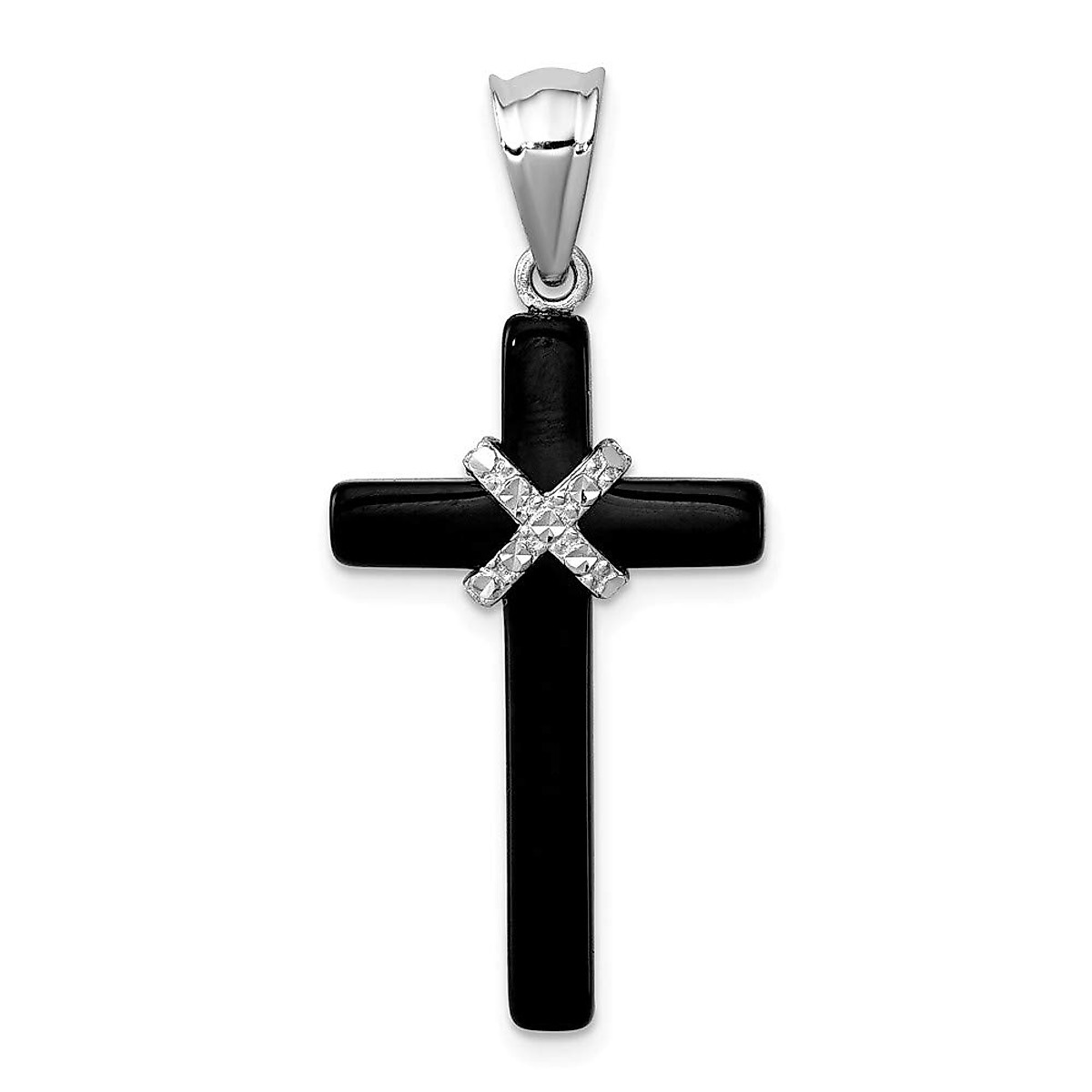 The Black Bow Rhodium-Plated Sterling Silver & Black Onyx Cross Pendant, 16 x 37mm