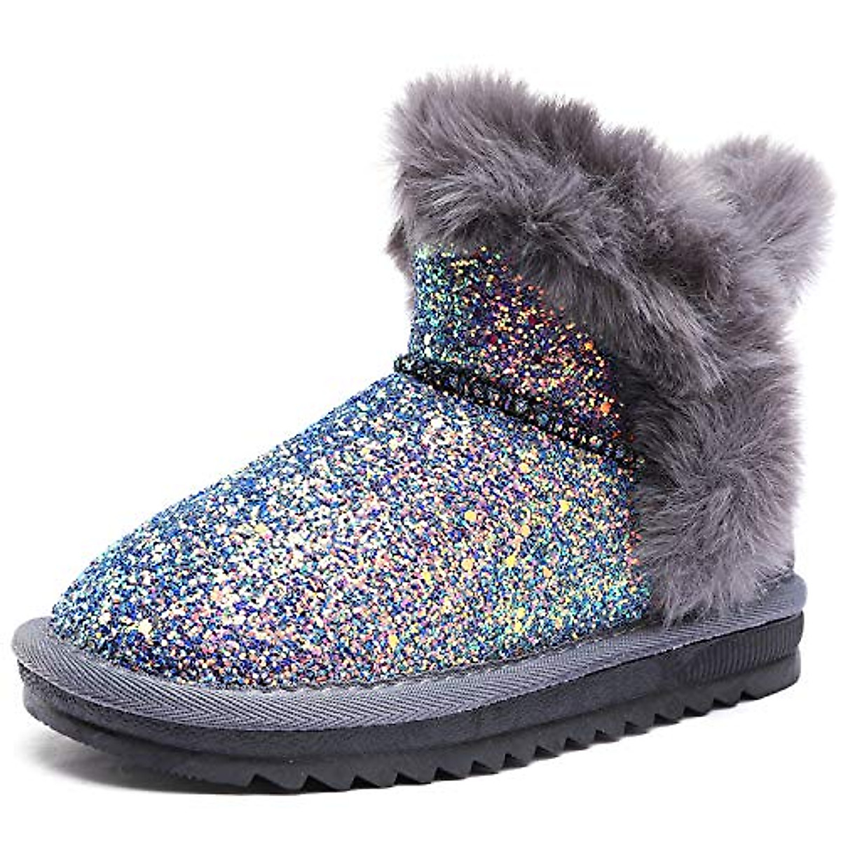 Odema Toddler Little Girls Kids Glitter Sequins Snow Boots Fur Ankle Bootie Winter Lightweight Snow Boots Colorful US3.5 BigKid-37-21.9