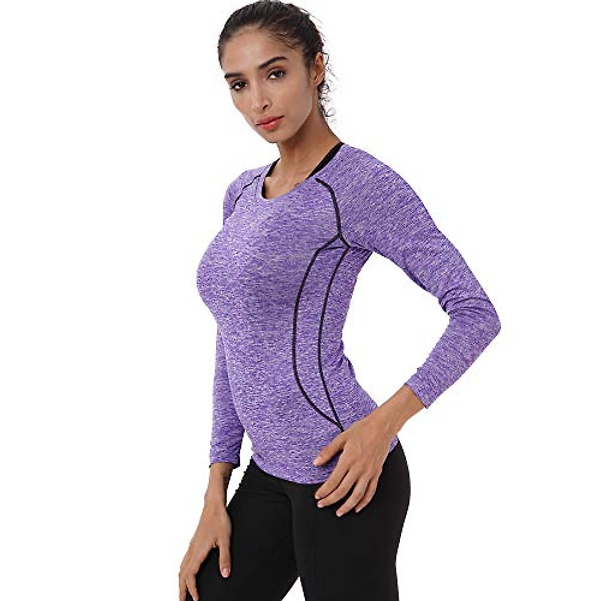 NELEUS Women's 3 Pack Compression Wear Athletic Long Sleeve Shirt for Girls,8021,Blue,Purple,Pink,S