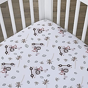 NoJo Jungle Ride Grey, White & Tan, Monkey, Giraffe & Lion Super Soft Fitted Crib Sheet, Grey, White, Tan