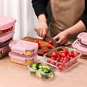 Ansukow Glass Food Storage Containers Set with Lids Meal Prep Containers Reusable for Dishwasher/Microwave/Oven/Freezer,10PCS(10 lids & 10 Containers)-PINK