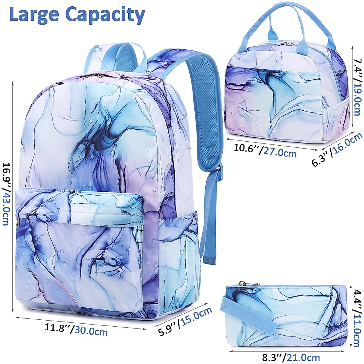 Meisohua Girls Backpack for School Kids Backpack for Girls 3 in 1 Set Elementary School Bags with Lunch Bag Pencil Bag Water Resistant