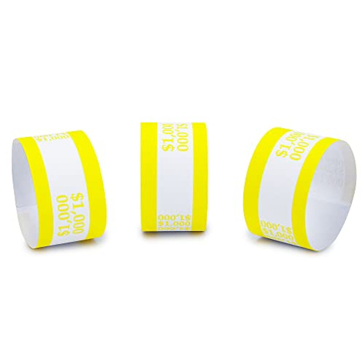 L LIKED Pack of 100 Currency Band Bundles Self Sealing Currency Straps Bands Money Bill Wrappers (Yellow $1000-100 PCS)