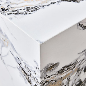 TesNus Modern Nightstand, White Bed Side Tables with Faux Marble Grain, Couch Side Tables with Cube Stylish Accent, End Table for Bedroom,Living Room (White-11.81 inch)