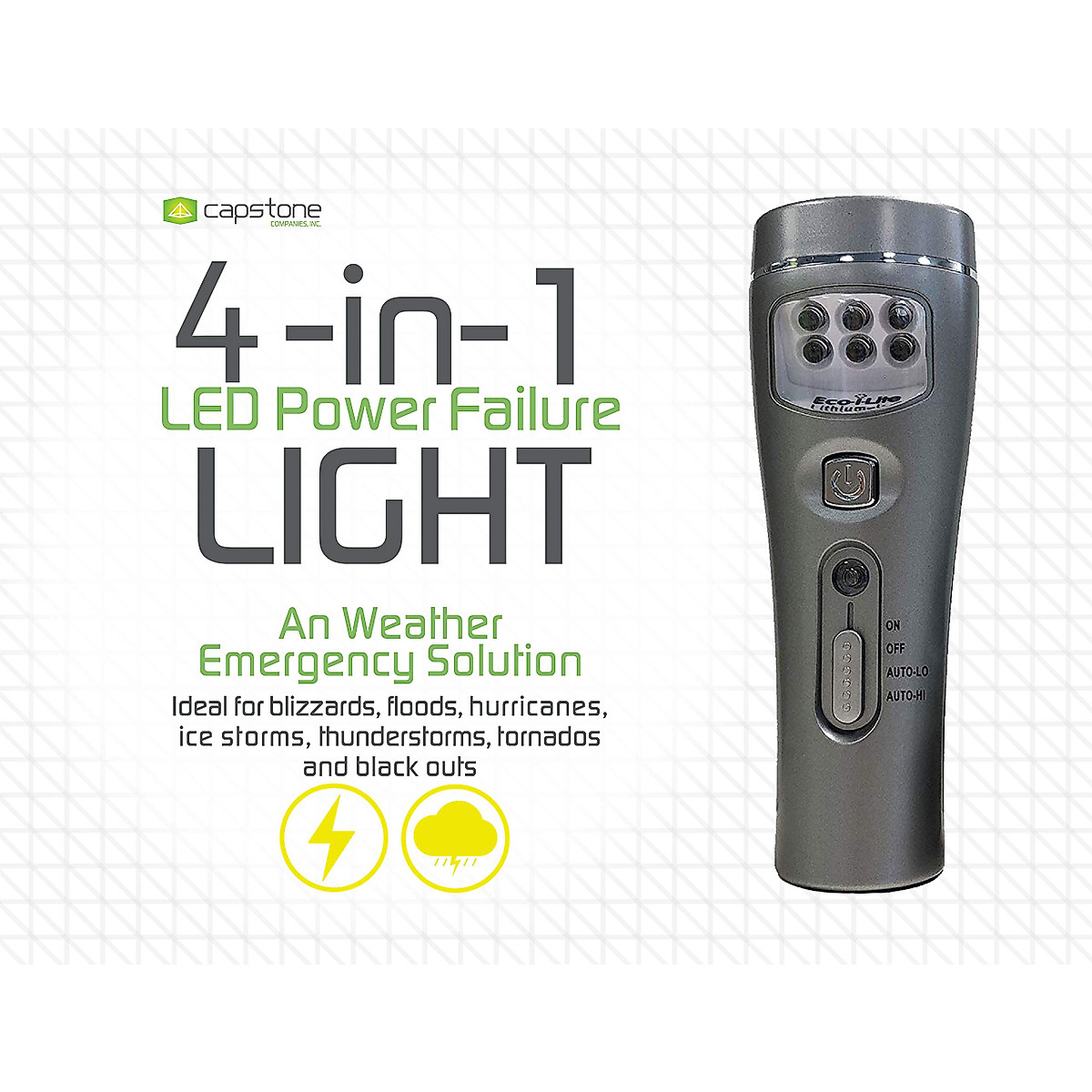 Capstone Lighting 4-in-1 Eco-I-Lite - Use as Emergency Flashlights, Night Light, Power Failure Light & Work Light - Rechargeable Flashlight Great for Hurricane Supplies, Black Outs, Power Failure