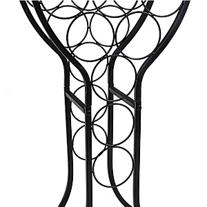 JOYBASE Freestanding Floor Wine Rack Table, Holds 11 Bottles, Metal with Marble Veneer Top, Wine Table Display Rack, Black