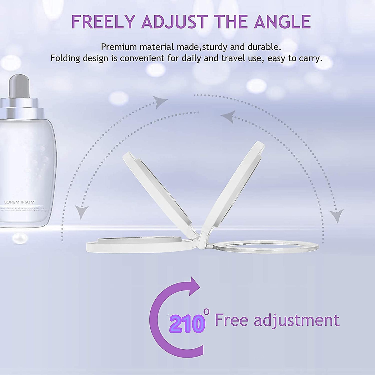 Flymiro Lighted Makeup Vanity Mirror with 10X 1X Double Sided Magnification Mirror, 3 Color Lighting, Rechargeable Tabletop Desk LED Foldable Travel Cosmetic Mirror with Lights