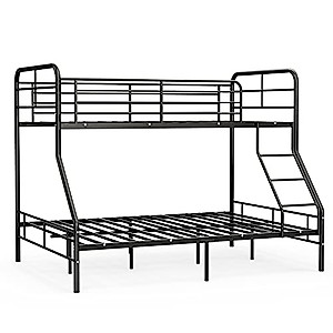 IKIFLY Metal Twin Over Full Bunk Bed, Heavy Duty Bunk Bed Frame with Safety Guard Rail & Ladder, Space-Saving Design/Noise Free/for Kids, Teens & Adults/No Box Spring Needed - Black