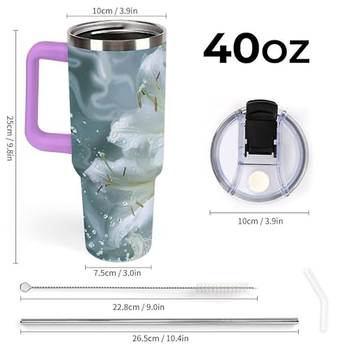 Lily Flower Insulated Tumbler with Lid And Straw Stainless Steel Travel Coffee Mug 40oz Violet-style