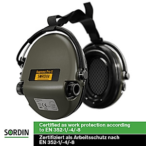 Sordin Supreme Pro-X Ear Defenders for Hunting & Shooting - Active & Electronic - Neckband Band & Foam Kits - Green Ear Muffs
