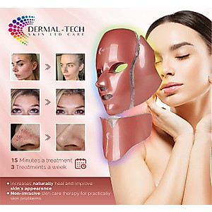 Light Therapy Face Mask Rejuvenation FDA Cleared PDT 8-in-1 LED Facial Red Light Therapy Face & Neck Lift & Tightening Machine, Anti Aging, Dark Spot Remover Device + Ice Roller for Face (Rose Gold)