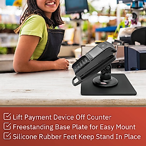 ENS Tailwind Ingenico Lane/3000/7000/8000 3" Latch and Lock Compact Pole Mount Terminal Stand with Square Freestanding Mobility Base Plate, Black