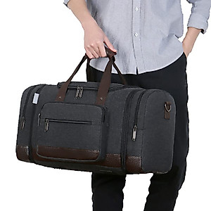 Canvas Duffle Bag for Men(42L/50L), Expandable Capacity Travel Bag with Removable Shoulder Strap Fitness Bag, Suitable for Male Travel, Fitness, Flight Carry on（Black）