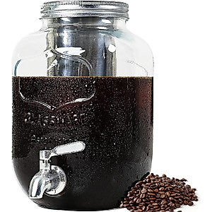 Homtone 1 Gallon Cold Brew Coffee Maker Dispenser, Cold Brew Coffee Kit with Stainless Steel Spigot, Iced Coffee Beverage Dispenser, Reusable Cold Brew Mason Jar for Home Fridge