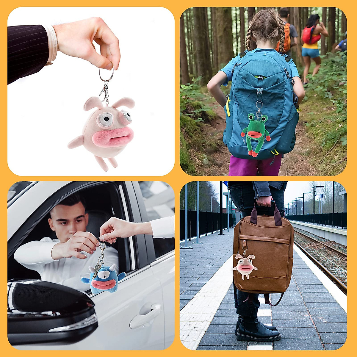 Furvana 5 Inch Lovely Monster Animal Stuffed Doll Plush Toy Keychain Key Holder Bag Pendant, Carnival Prizes for Kids, Valentine Gifts Toys