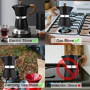 Upspirit Moka Pot,Stovetop Espresso Maker italian Coffee Maker,Camping Coffee Pot Portable Cafetera, 6 Cups (Black)