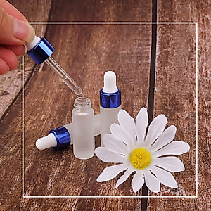 Kesell 50 Pack Dropper Bottles 5ml Frosted Glass Sample Bottles Refillable Essential Oil Dropper Bottle Perfume Cosmetic Liquid Sample Bottle with 3 Funnels, Blue Cap