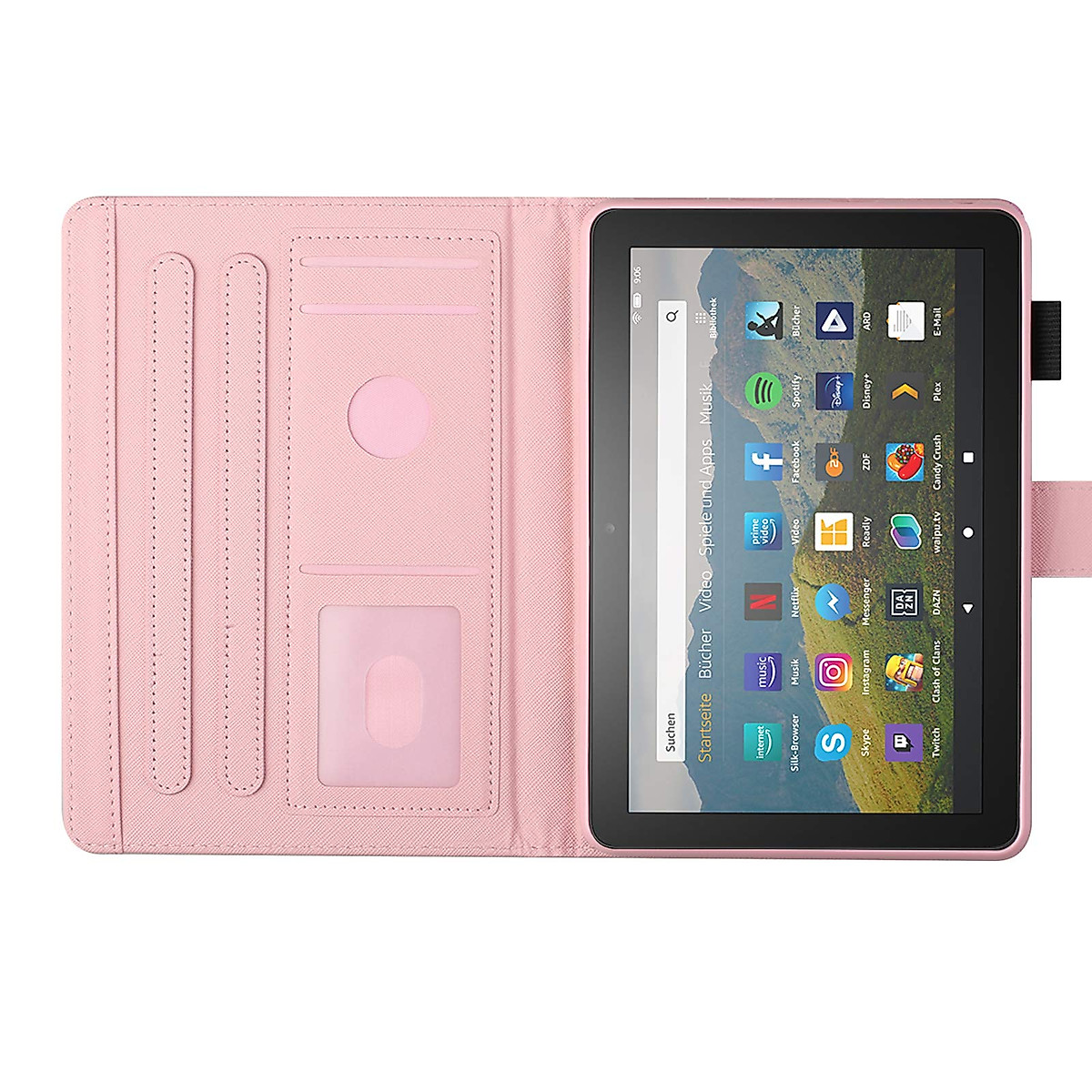 MonsDirect for Amazon Kindle Fire HD 8 & 8 Plus Case (12th/10th Generation 2024/2022/2020 Release), PU Leather Stand Cover, Auto Wake/Sleep with Pen Holder for Fire HD 8/8 Plus 2024/2022/2020, Rose