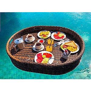 Rattan Floating Tray - Extra Large Pool Serving Basket for Drinks, Brunch, Food - Wedding Photography Accessory - Water Floats - Deluxe Design