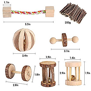 Hamster Toys, Natural Wooden Chew Playing Toy with Dumbbells Bell Roller Seesaw for Guinea Pig Chinchilla Parrot Rat Bunny to Playing and Protecting Teeth