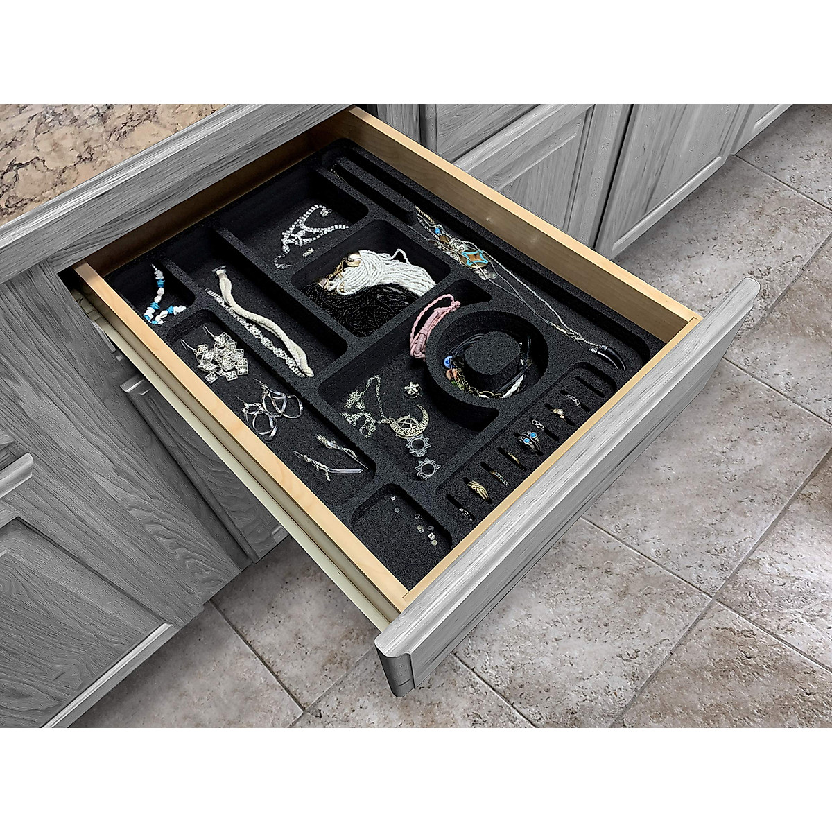 Polar Whale 2 Jewelry Drawer Organizers Tray Washable Waterproof Foam Insert for Home Bedroom Dresser Bathroom 12.9 x 17.9 Inches Necklaces Bracelets Ear Rings