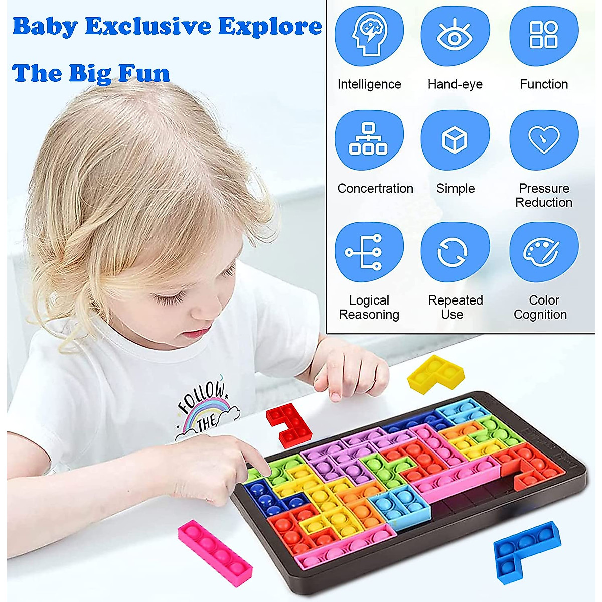 SHEGATO Push It Pop Fidget Toys, Bubble Sensory Toy, Poppits Jigsaw Fidget Toys, Popper Russian Block Game Boards, 26PCS Silicone Puzzle Games to Anxiety and Stress Relief for Girls Boys (Black)