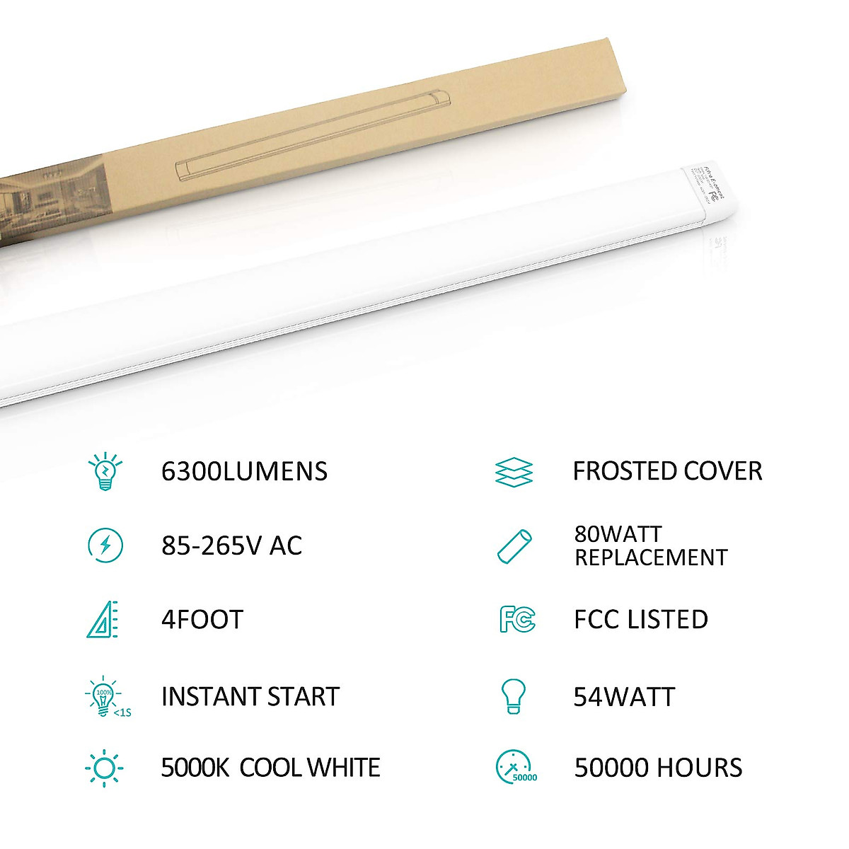 Flora Element 4FT LED Shop Light, 6000K Neutral White LED Light Tube 54W LED Office Light Fixture 6300LM Bright Ceiling Lighting for Garage Workshop Warehouse Factory Store Study Room, FCC Listed