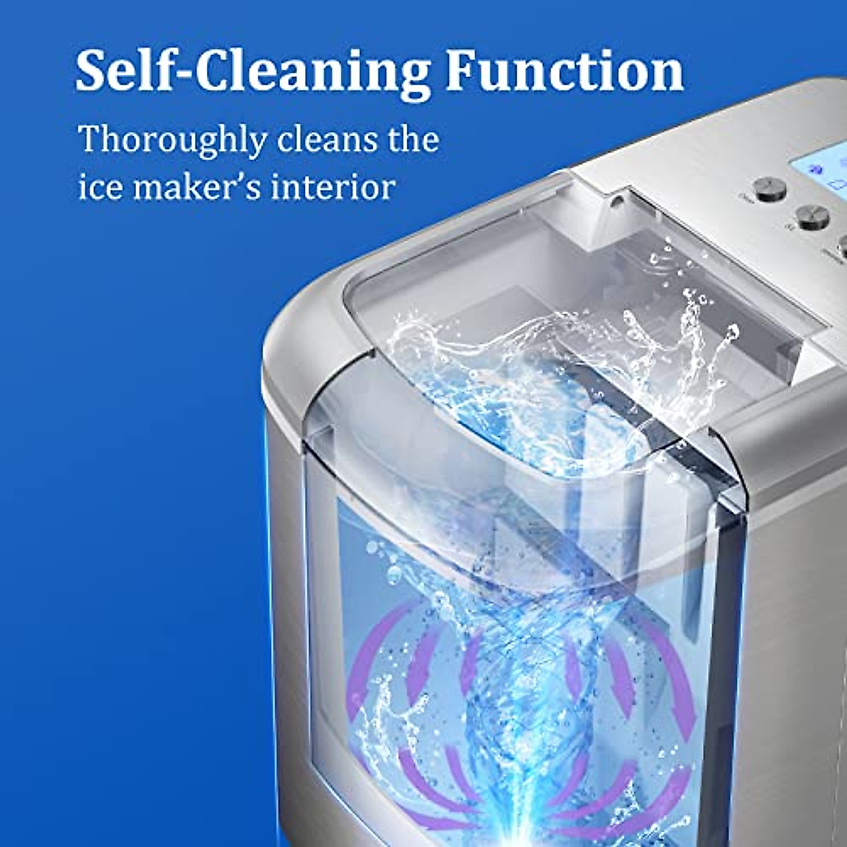 Ice Maker Countertop Machine, 9 Bullet Ice Cubes Ready in 6 Mins, 22lbs Ice Cubes in 24H, Self-Cleaning, LCD Display, 2.1L Electric Stainless Steel Ice Maker with Ice Scoop, Basket
