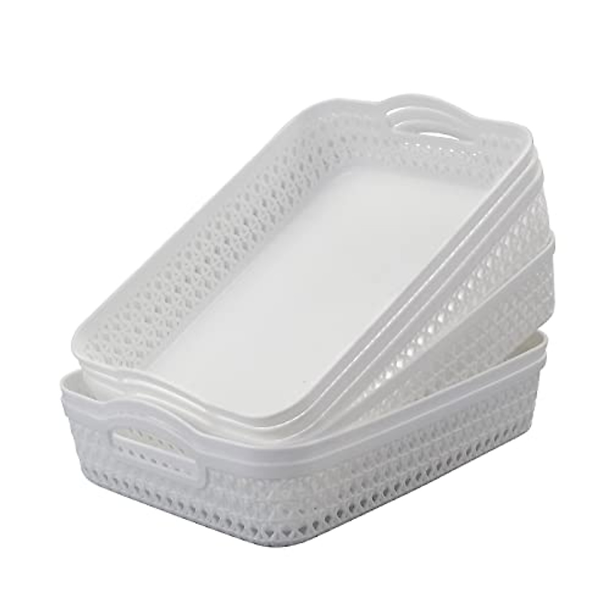 Vcansay 6-Pack Flat Storage Baskets with Handles Plastic Drawer Organizer, White