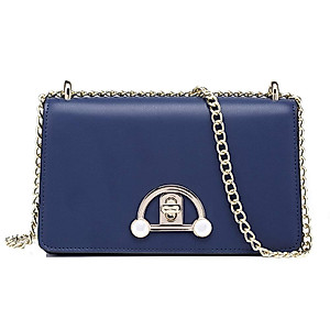 FT FUNTOR Leather Crossbody Bag for Women Shoulder Handbag Knob Lock with Chain (navy blue-A)