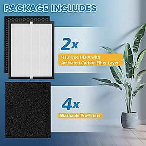 KJ190L Fil-ter Replacement Compatible with MOOKA KJ190L Air Puri-fier 3 Stage 2 H13 True HEPA and 4 Washable Pre-Filtes (2+4)